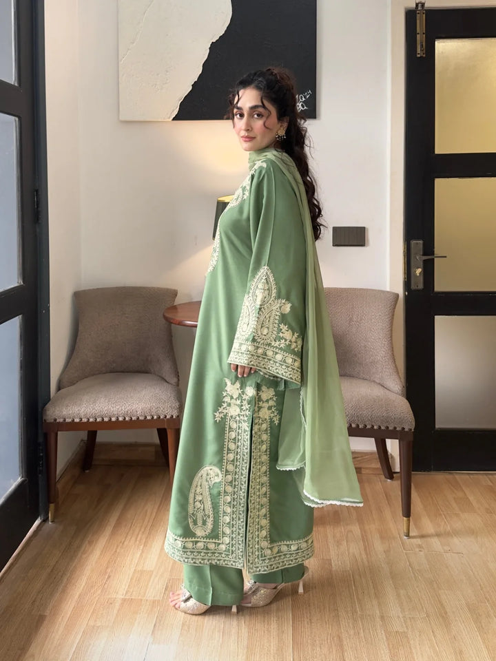 Aafreen Embroidered 3pc - Jade green - Lawn – Silai Karhai